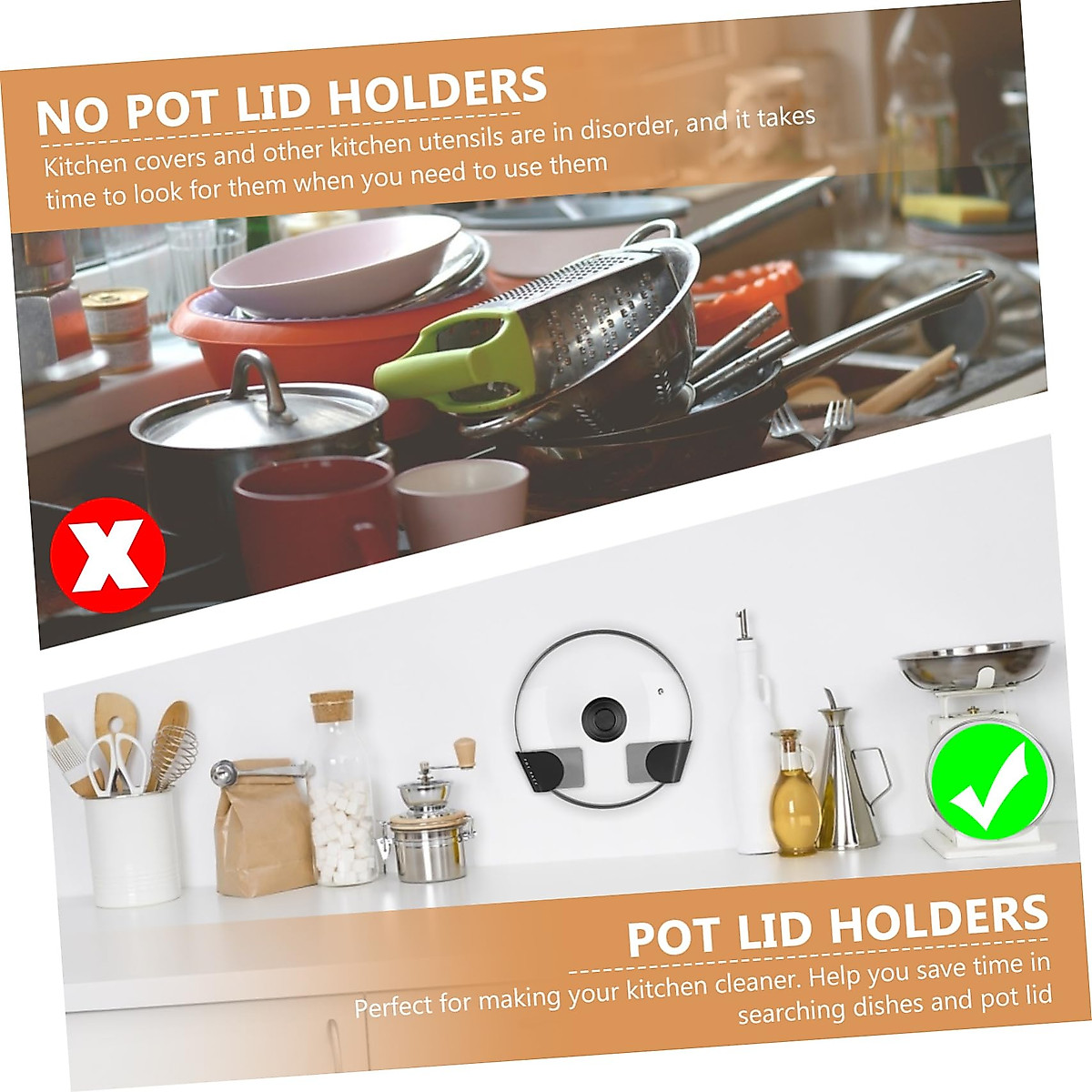 Cabilock 10PCS Pot Lid Holders Stand Wall Mounted Pot Lid Organizers Self Adhesive Adjustable Pan Lid Storage Rack Organizer Kitchen Gadget(Black)