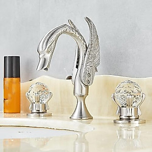 Faucet, Faucets,Basin Mixer Tap Newly Gold 3Pcs Bathroom Sink Faucet, Basin Mixer Tap, Style Vessel Faucet, 2 Handles Bath Faucet Basin Taps Water Tap for Bathroom Kitchen (Color : Brushed Nickle)