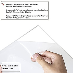AQUIVER Acrylic Square Cake Disk Set - Cake Discs Circle Base Boards with Center Hole - 2 Comb Scrapers (4 Patterns) & 3 Dowel Rod - 6.25", 8.25", 10.25", 2 of Each Size - Supplies for 3 Tier Cakes