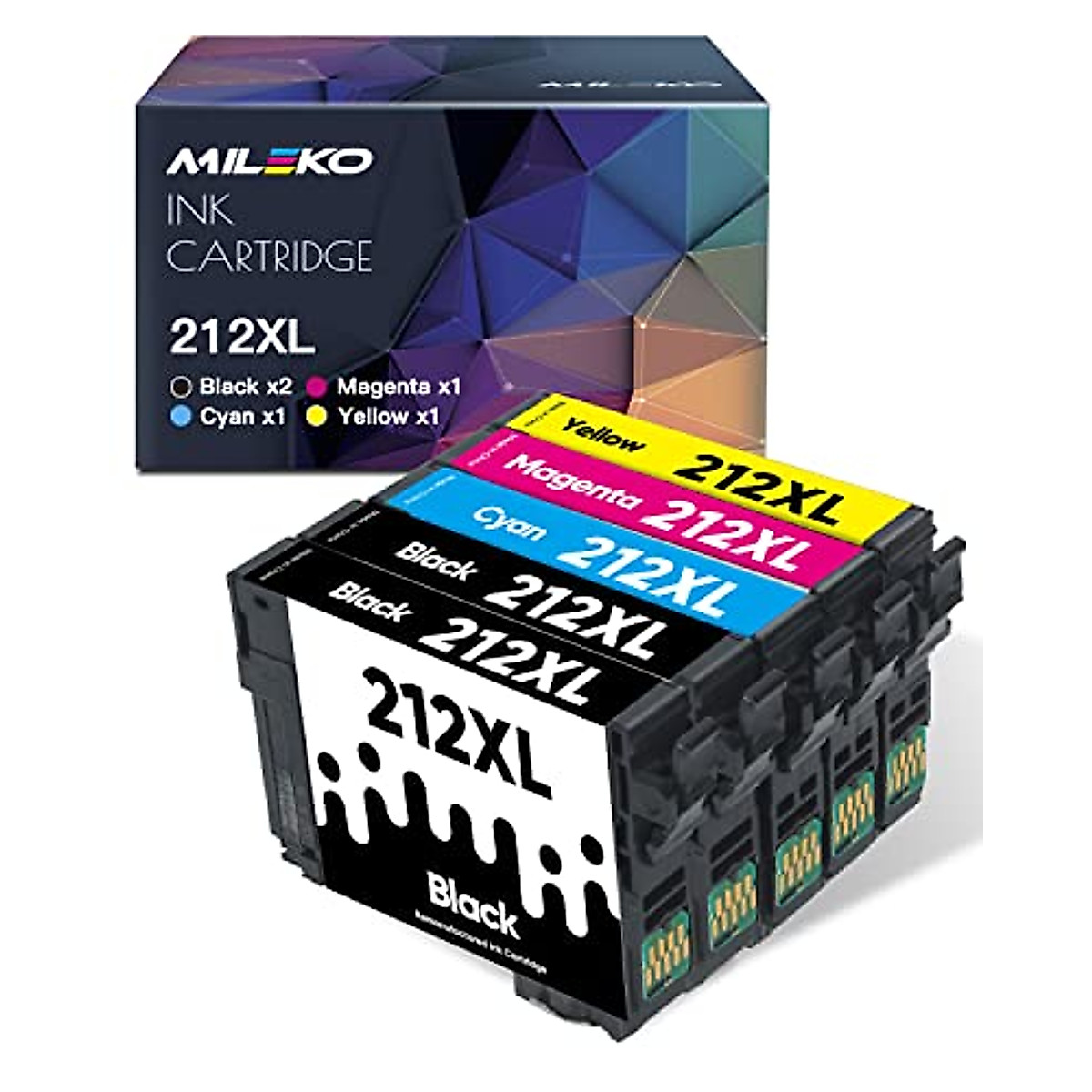 212XL Ink Cartridges Remanufactured Replacement for Epson 212XL 212 XL T212XL T212 Ink Cartridges for Expression Home XP-4100 XP-4105 Workforce WF-2830 WF-2850 Printer (5 Pack)