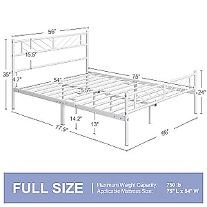Yaheetech Full Size Platform Bed Frame with Arrow Design Headboard, 13 Inches Metal Mattress Foundation for Storage, No Box Spring Needed, Easy Assembly, Modern, White