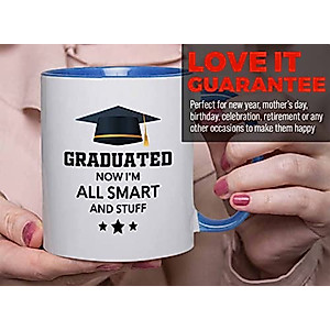 Flairy Land Graduation 2Tone Blue Mug 11oz - All Smart and Stuff - Graduation Gifts for Her Senior Graduation College Student College Graduate Classmate MBA Grad