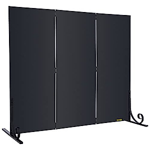 VEVOR Fireplace Screen, 47 x 34.3 Inch, 3-Panel Iron Freestanding Spark Guard with Support, Metal Craft, Broom Tong Shovel Poker Included, for Fireplace Decoration & Protection, Black