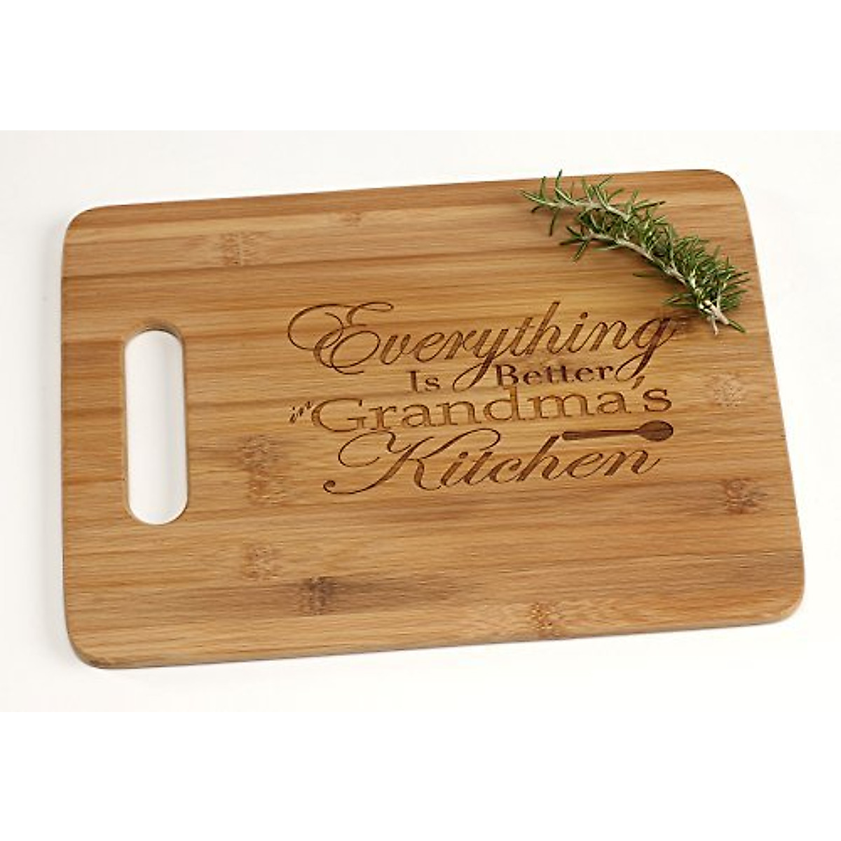 Everything is Better In Grandma's Kitchen Engraved Bamboo Wood Cutting Board with Handle for Mother's Day