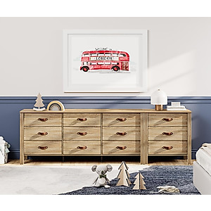 WAMPAT Dresser with 12 Drawers for Bedroom,Wooden Kids Dressers with Wide Chest of Drawers,Mid Century Modern Wooden Closet Storage Organizer,Large Wood Dressers for Living Room, Nursery,White Oak