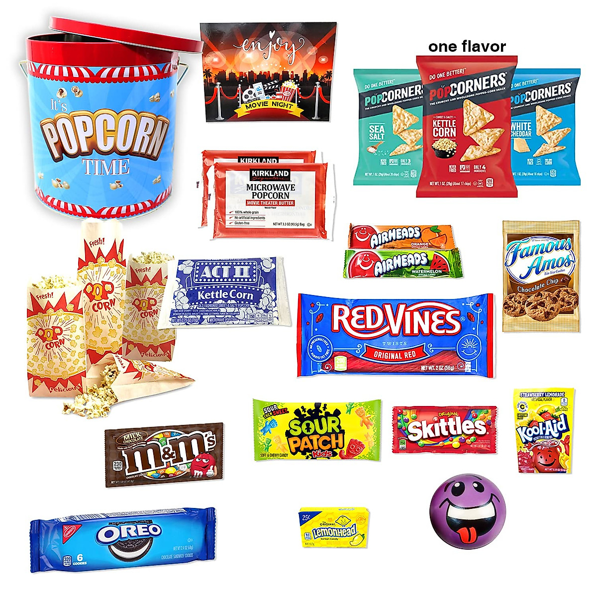 Ultimate Movie Night Gift Basket Snacks, Full-Size candy variety POPCORN LOVER box for Kids and teens, College Students, recovery gift, Family or birthday Gift w/Candy