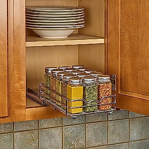 HOLD N' STORAGE Premium Pull-Out Spice Rack - 6.5"Wx10.5"D - Anti-Rust Chrome Finish - Heavy Duty with 5-Year Limited Warranty- Fits 2 Rows of Standard Spice Jars