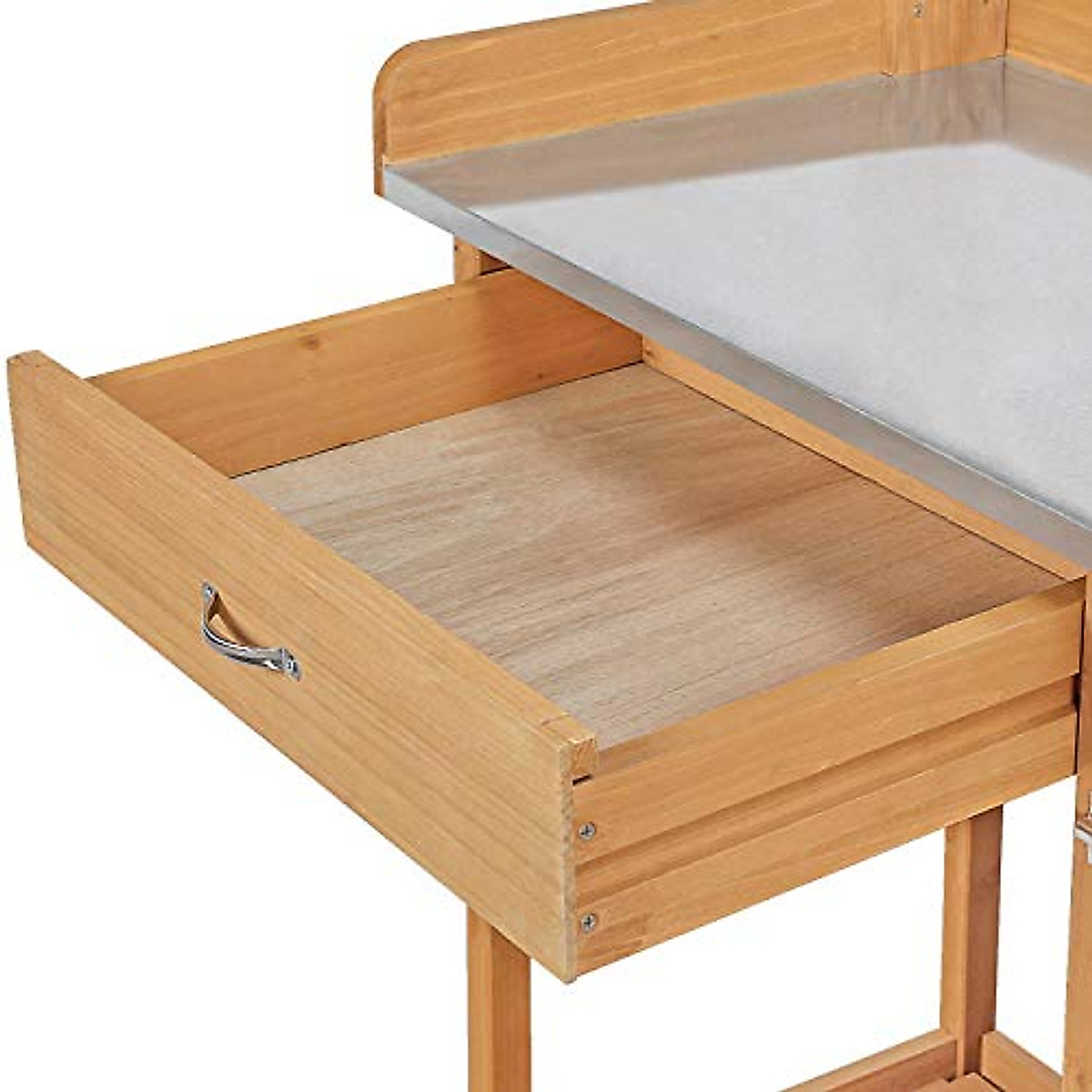 Topeakmart Outdoor Potting Bench Table Work Station Garden Planting with Cabinet & Drawer & Top Shelf & Lower Shelf Natural Wood