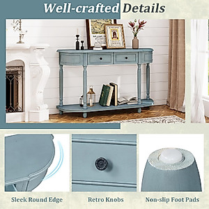 Giantex Console Table with Storage, 52” Long Sofa Table with 2 Drawers, Open Shelf, Solid Wood Legs, Narrow Entryway Table, Vintage Behind Couch Entry Table for Living Room Hallway, Foyer