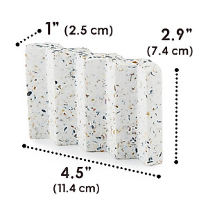 Tapeera Zig Zag Jesmonite Terrazzo Stone Soap Dish for Bathroom Sink - Concrete Soap Saver for Bar Soap Holder for Shower - Sponge Holder - Self Draining Soap Dish Holder - Kitchen Soap Tray (White)