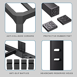 Superay 14 Inch Metal King Size Bed Frame with Mattress Slide Stopper - Double Black Basic Steel Slats Platform, Easy Assembly Heavy Duty Noise Free Bedframes, No Box Spring Needed