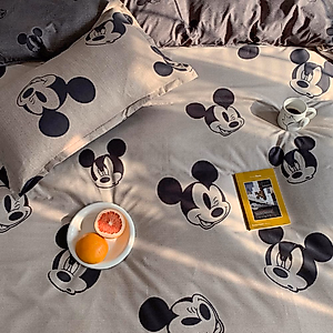 HOLY HOME Kid’s Bedding, Cartoon Mouse Duvet Cover Set 4 Piece Birthday Gift Bedclothes (Queen, Grey)