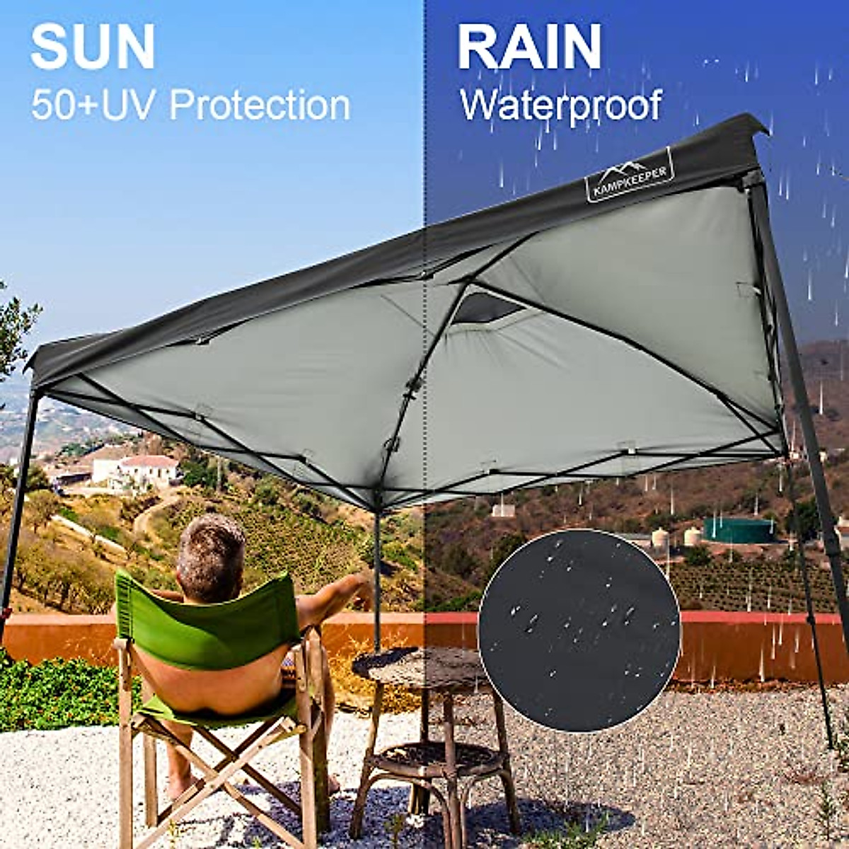 KAMPKEEPER 10x10 Pop Up Canopy Tent Top Replacement Cover Roof with Air Vent, Polyester UV 30 Waterproof for Outdoor Garden Patio Pavilion Sun Shade(Top Only)-Black