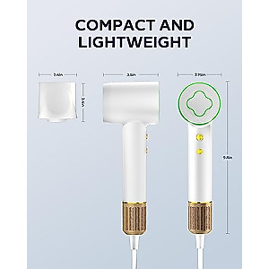 Hair Dryer, 110,000 RPM Brushless Motor High-Speed Low Noise Thermo-Control with 200 Million Negative Ionic Blow Dryer,1500W Fast-Drying Portable Hairdryer for Home, Travel White (White Gold)