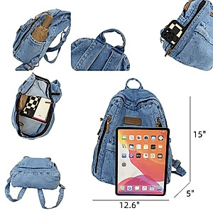 Panymmy Denim Backpack for Girls,Jean Backpack for Women Daypack Jeans Rucksack Travel School Bookbag Shoulder Bag (Navy Blue)