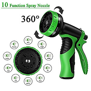 Expandable Garden Hose 100FT, All New Water Hose with 10 Function Sprayer Nozzle, 3/4" Solid Brass Connector, Outdoor Lightweight Flexible Hose for Garden watering, Car washing, Pet Cleaning, Green