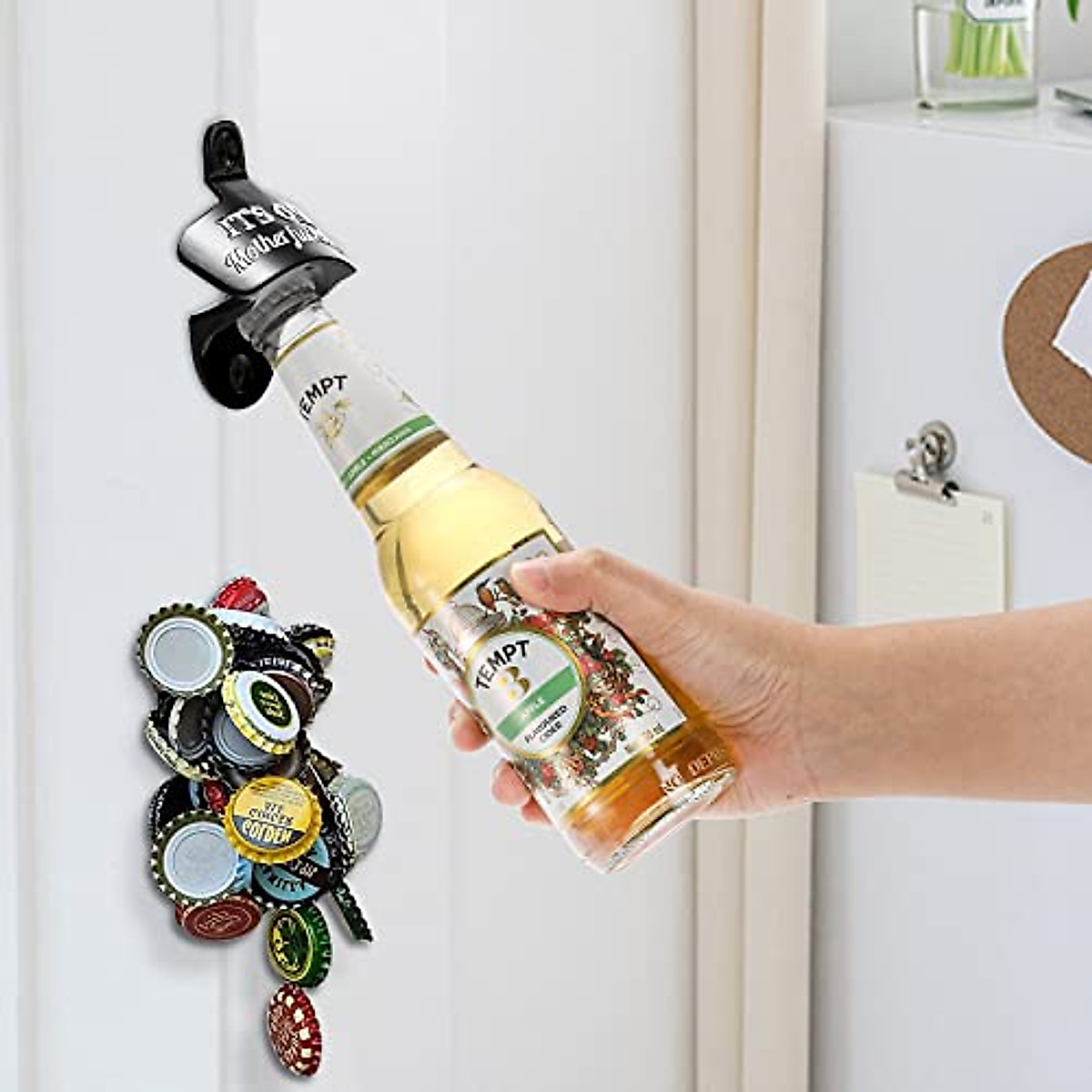 Tebery 4 Pack Black Bottle Opener Wall Mounted with Screws Anchors, Funny Bar Accessories Essential Beer Opener for Men Dad Beer Lovers, Novelty Birthday Fathers Day