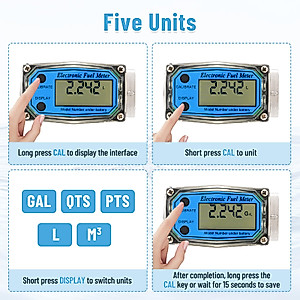 creahub 1 Inch Digital Turbine Flow Meter, Fuel Flow Meter, Water Flow Meter, Digital LCD Display Flow Rate 20-120 LPM, Adapters for Water, Gas Oil, Gasoline, Diesel and Other Liquids