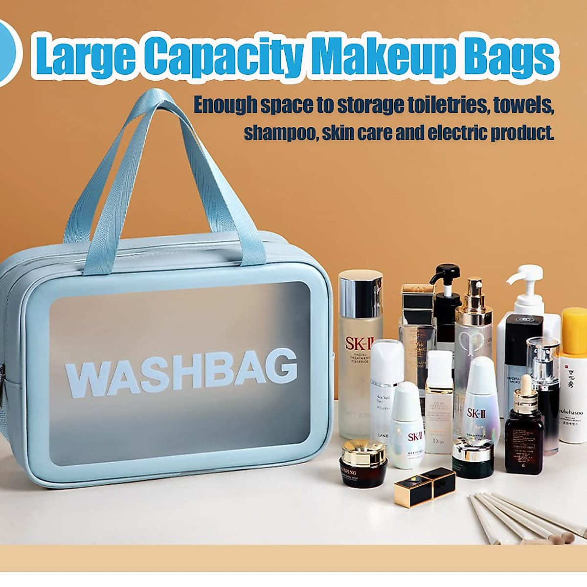 YIMIKE Travel Toiletry Bag, 2 in 1 Large Clear Makeup Bags,Cosmetics Bag,Transparent Skin Care Bag for Toiletries,Waterproof & Draining,PVC Toiletry Organizer Thickened Wash Bag for Women Men