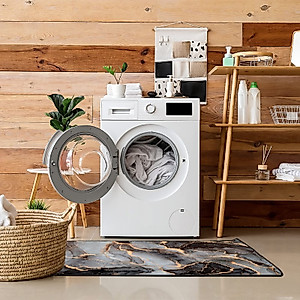 TsyTma Natural Fluid Marble Kitchen Rug Translucent Metallic Swirls Floor Mats Washable Non-Slip Bathroom Rug Runner Laundry Room Home Decor 39x20 Inch