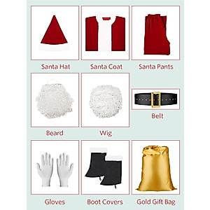 Mojonnie Santa Claus Costume for Men Christmas Santa Suit Adults Men Deluxe Velvet Santa Costume for Men