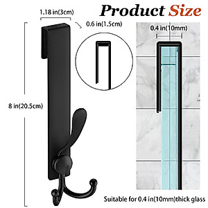 ASOQOLA Shower Door Hooks, Extended 8 inch Over Door Hooks for Bathroom Frameless Glass Shower Door, Stainless Steel Towel Hooks, Heavy Duty Non-Slip Hooks Rack for Robe Towel (Black, 2 Pack)