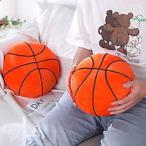 HyDren 2 Pcs Plush Baseball Football Basketball Rugby Pillow Soft Fluffy Sports Stuffed Throw Pillow Cute Ball Cushion for Bedroom Nursery Room Decoration(Basketball, 8.7 Inch)