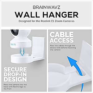 BRAINWAVZ Wall Mount for Reolink E1 Zoom Security Camera - Easy to Install Adhesive, No Tools Needed, No Mess, No Drilling, Strong Adhesive Holder, White
