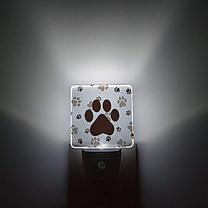 Nightlight Plug in LED Lights for Bedroom, Cute Pet Dog Paw Brown Night Lights Plug into Wall with Light Sensors Room Decor for Nursery Children Kids Boys Girls