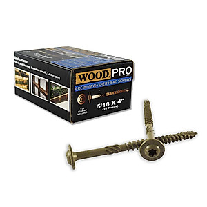 WoodPro Fasteners ST516X4-25PC 5/16-Inch by 4-Inch Length Round Washer Head Exterior Wood Screws, 25-Pack , Gold