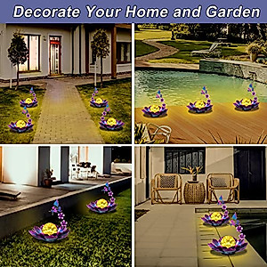 HEDAQI Solar Lotus Flower Fairy Light Outdoor Garden Decor with Crackle Globe Glass, Waterproof LED Metal Flower Light for Pathway, Patio, Yard, Walkway