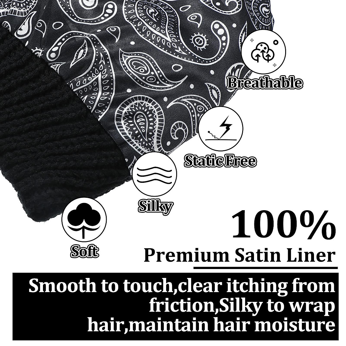 4 Pieces Winter Satin Lined Beanie Hat Knit Plain Satin Hat Touchscreen Gloves Set for Women Men (Black, Light Gray, Classic Style)