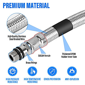 4 Pcs Bathroom Faucet Hose Connector Braided Supply Hose 3/8-Inch Female Compression x M10 Male Connector 304 Stainless Steel Kitchen Sink Faucet Connection (24 inch)