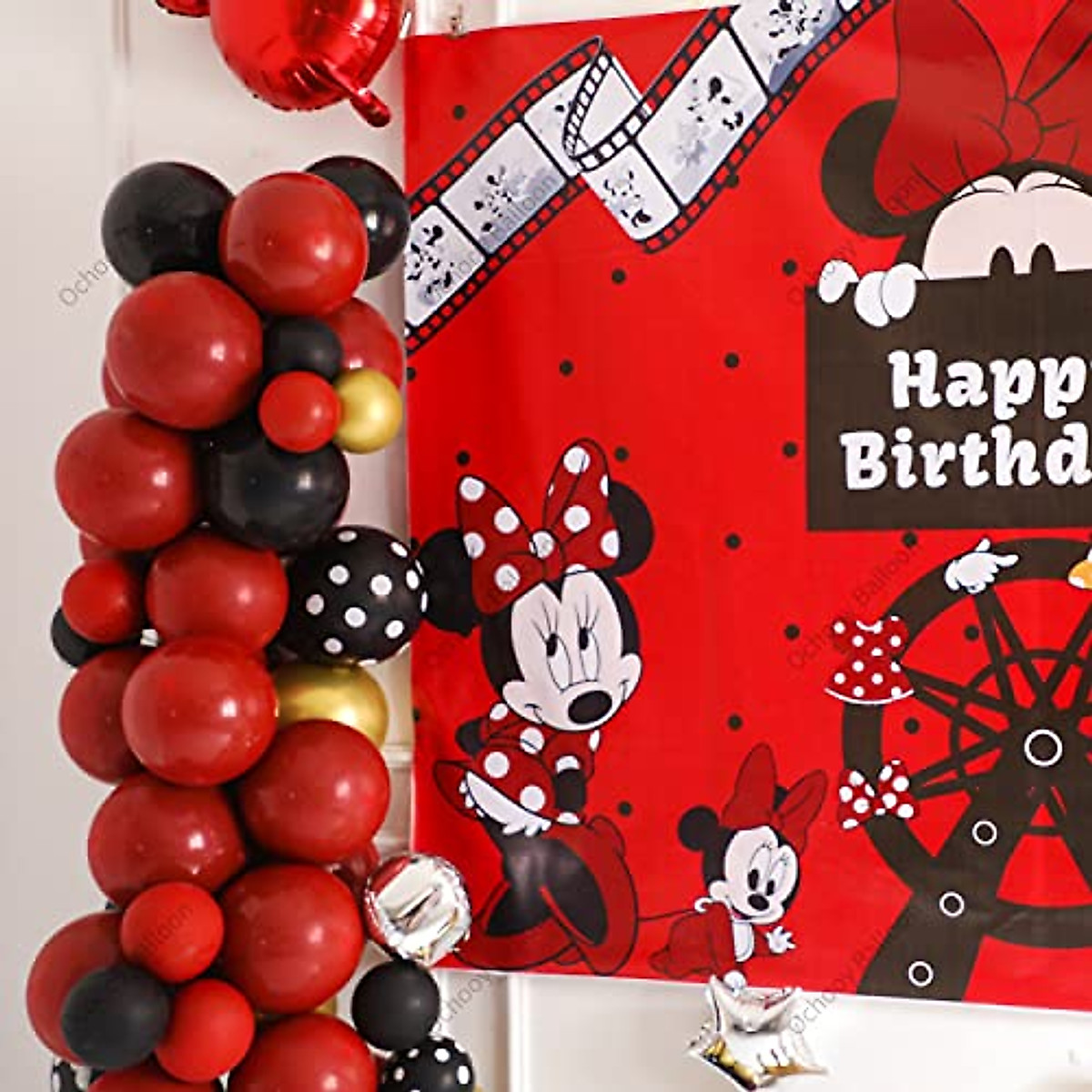 Red Mini Mouse Birthday Party Decorations, Minnie Themed Party Supplies Set for Girls with Balloons Garland kit, Mini Mouse Photography Backdrop 7x5, Mini Mouse Foil Balloon