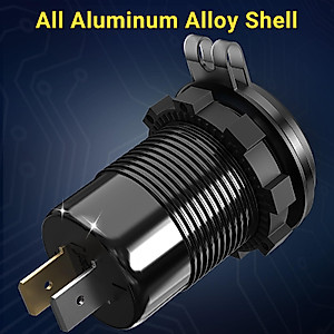 66W 12 Volt USB Outlet,Qidoe Dual Quick Charge 3.0 and PD 30W, USB 12V Power Outlet with Red Voltmeter and Switch, Waterproof Aluminum Socket for Car Accessories Boat USB Port Marine USB Outlet