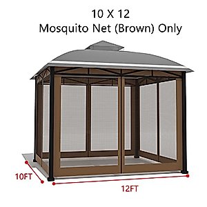 Tumjay Gazebo Universal Replacement Mosquito Netting 10’x12’ Garden Gazebo Netting Outdoor Canopy Mesh Patio Screen Sidewalls with Zipper（Mosquito Net Only,Brown）