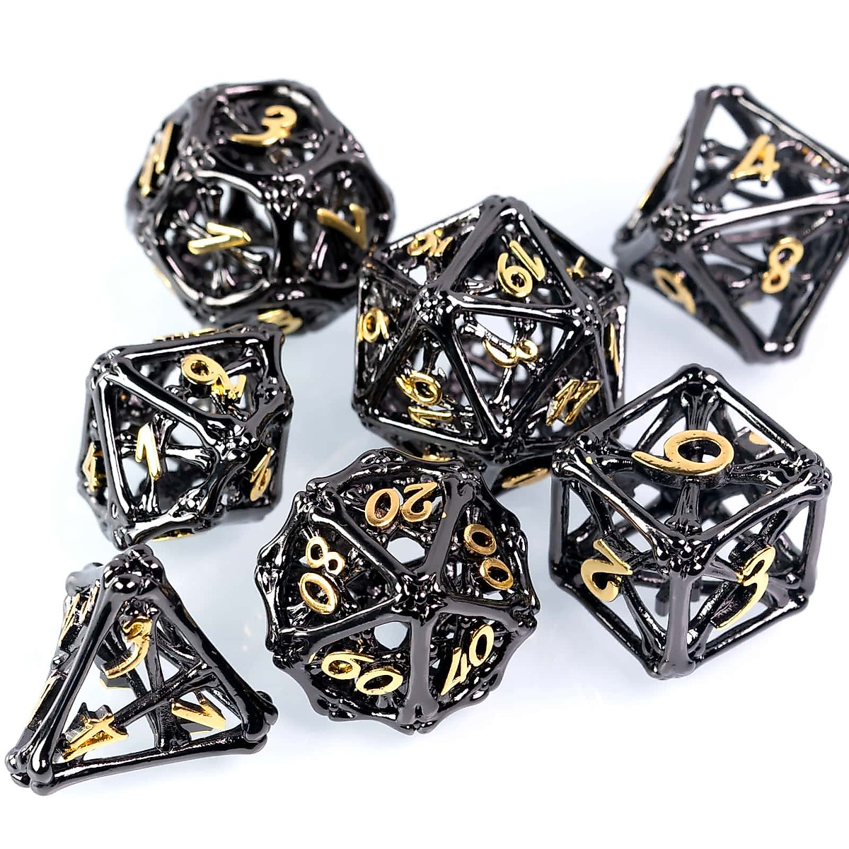 UDIXI Metal DND Dice Set, 7 PCS Bone D&D Dice Set, Polyhedral Dice Set for Role Playing Game MTG Pathfinder (Bone Black Golden)