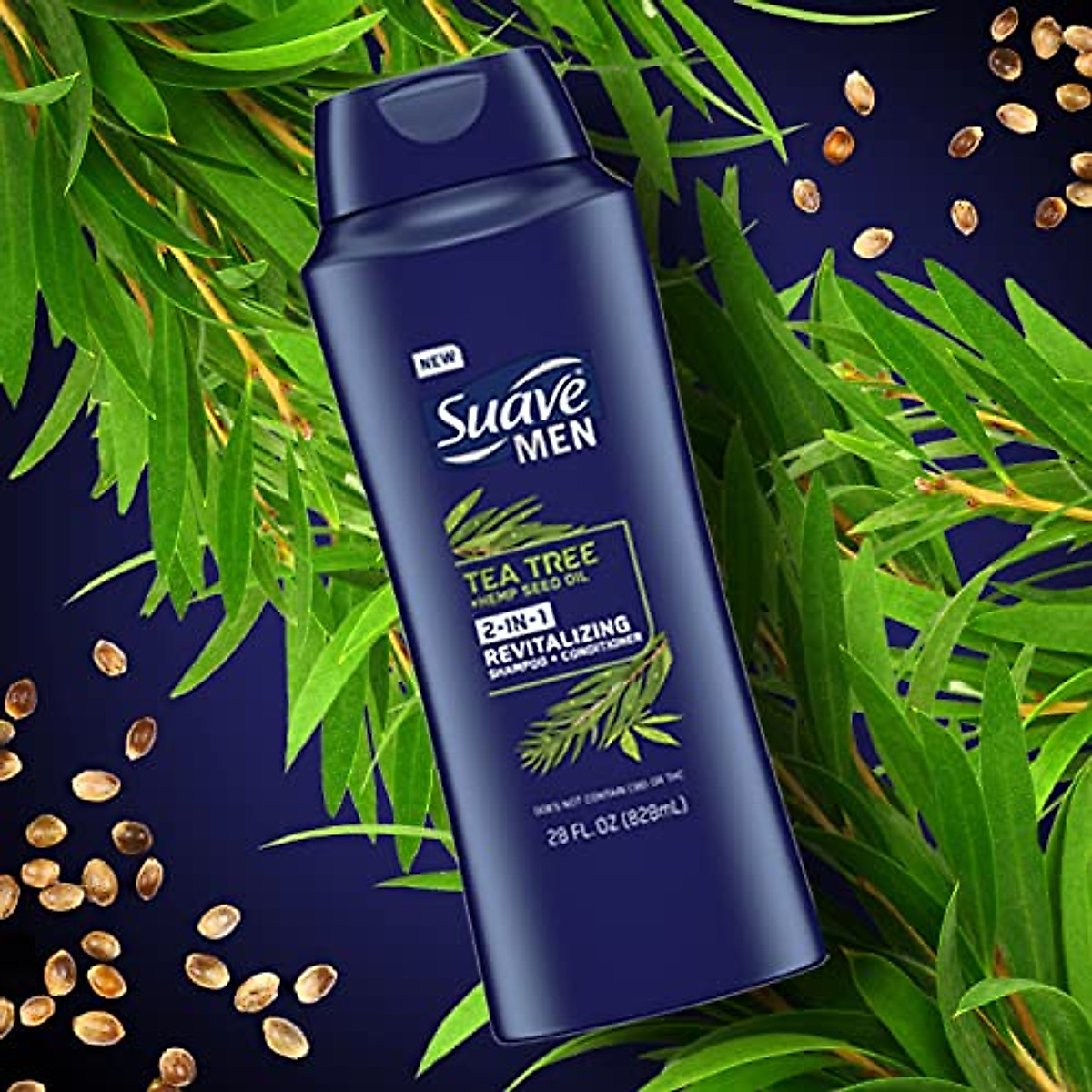 Suave Men 2 in 1 Refreshing Shampoo and Conditioner Tea Tree Hemp Seed To Revitalize and Refresh Hair 28 oz