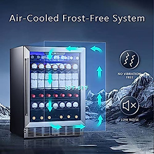 Antarctic Star 5.1 Cu.Ft Beverage Refrigerator- Wine Cooler Low Noise Transparent Glass Door LED Light Stainless Steel Efficient Cooling System with a Lock 115V 60Hz for Home and Bar 24inch, Silver