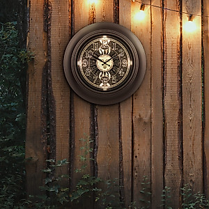 La Crosse Clock 435-3256B-SM-INT 21" Indoor/Outdoor Quartz Clock with Lighted Sun & Moon Dial