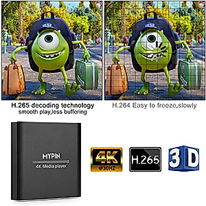 4K Media Player with Remote Control, Digital MP4 Player for 8TB HDD/USB Drive/TF Card/H.265 MP4 PPT MKV AVI Support HDMI/AV/Optical Out and USB Mouse/Keyboard-HDMI up to 7.1 Surround Sound (Black)