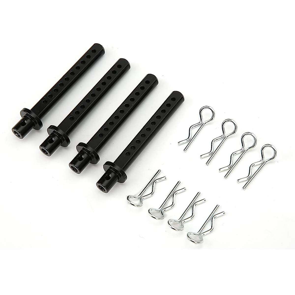 RC Car Shell Column, 4Pcs Remoted Control Model Car Accessory RC Car Shell Column Standoff Pillar with 8Pcs R Pins for SCX10 1/10 RC Crawler Kids Toy Car Upgrade Parts(Black) Car Model Accessories