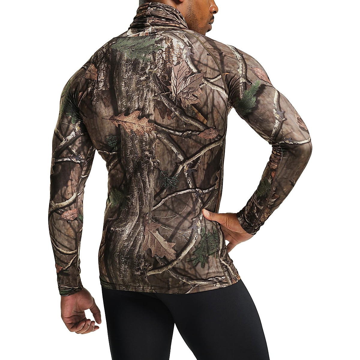 TSLA Men's Thermal Long Sleeve Compression Shirts, Mock/Turtleneck Winter Sports Running Base Layer Top, Heatlock Face Mask Print Hunting Camo, Medium