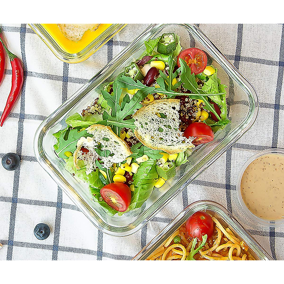 M MCIRCO 20 Pieces Glass Food Storage Container with Lids, Airtight Glass Lunch Bento Boxes, Leak Proof Glass Meal Prep Container,Microwave, Oven, Freezer and Dishwasher Friendly