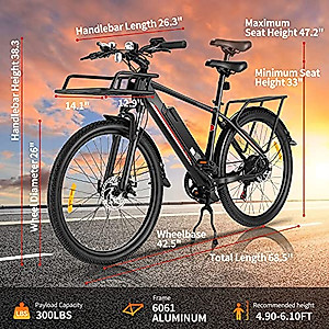 casulo Electric Bikes for Adult, 26'' Electric Bicycle Gift for Men, 350W Electric Trek ebike Bicycle for Adult Hybrid Road e Bike with 36V/10.4Ah Removable Battery