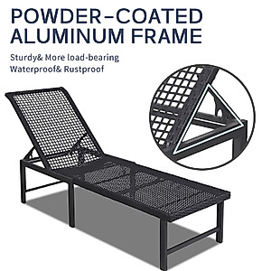 Outdoor Chaise Lounge Chair Set of 2, Rattan Pool Chairs with Adjustable Backrest, Rustproof Aluminum Frame Tanning Chair, for Poolside, Backyard, Lawn, Deck, Dark Grey