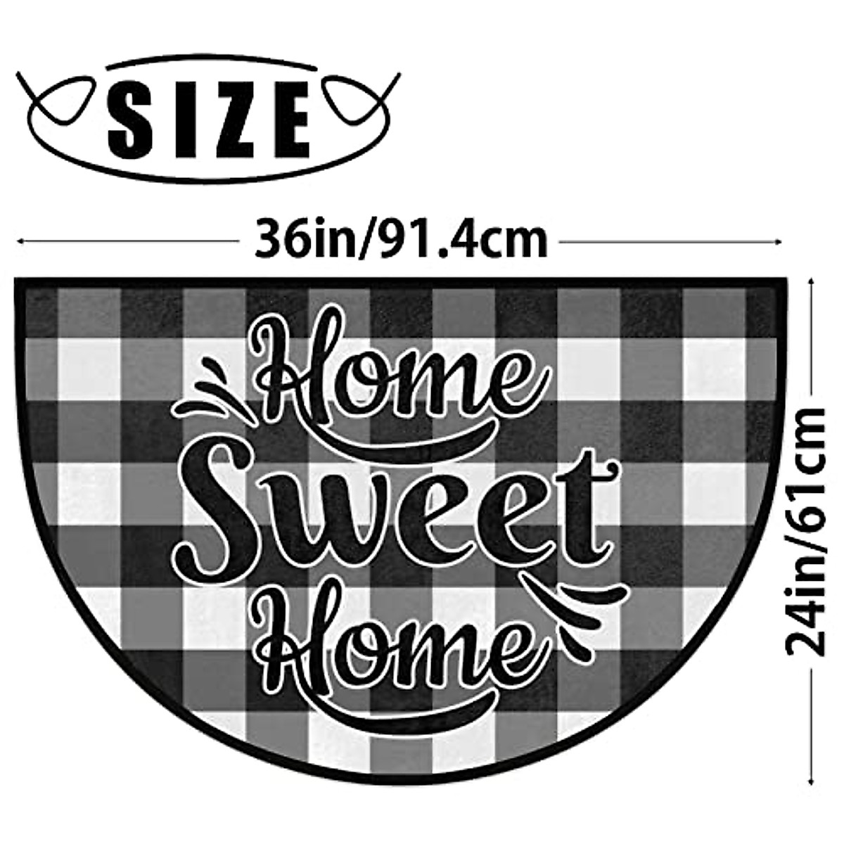 AMELIA SHARPE Welcome Half Round Door Mat Black White Plaid Buffalo Washable Home Kitchen Art Restaurant Office Floor Mats Non Slip and Durable Doormats Decor 18x30 Inch