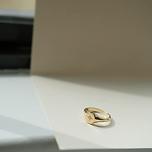 BLOSSOM & HUE Womens Signet Ring | Star Set North Star Polaris | Thin Band Statement - Ring 18K Gold Plated | Size 8 |