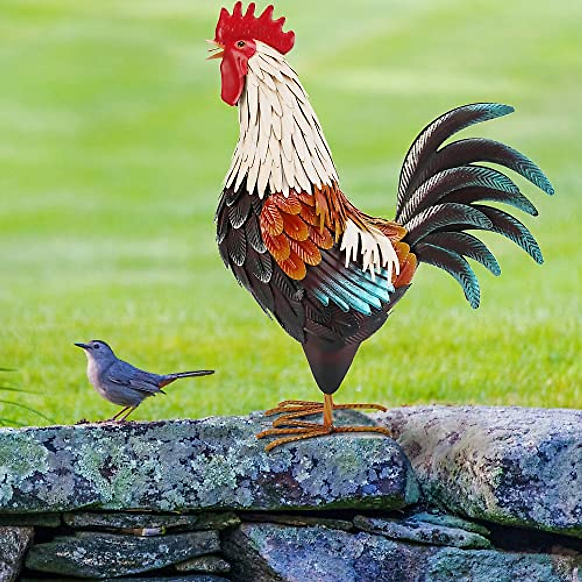 chisheen Metal Rooster Decor,Yard Chicken Decorations,Outdoor Garden Statues, Metal Chicken Sculpture for Backyard Patio Kitchen Decor & Lawn Ornaments