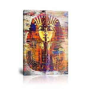 Wall HDQ Egyptian Wall Art Pharaoh Mask Canvas Print Painting Ancient Egypt Art Wall Decor King TUT Prints Home Decor Pop Art Office Decor Egyptian Gift Framed Ready to Hang (44" H x 28" W)